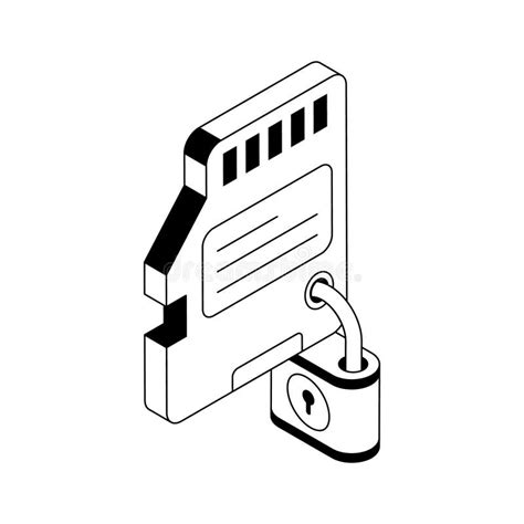 A Visually Appealing Isometric Outline Icon For Secure Sd Card Stock