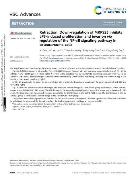 Pdf Retraction Down Regulation Of Mrps23 Inhibits Lps Induced