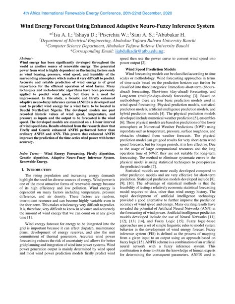 Pdf Wind Energy Forecast Using Enhanced Adaptive Neuro Fuzzy