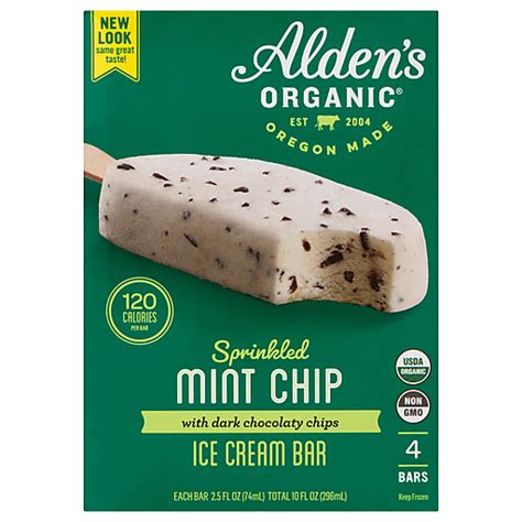 Aldens Organic Ice Cream Bar Mint Chip Sprinkled 4 Ea Ice Cream