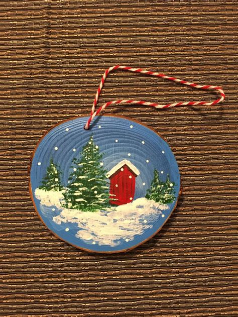 Wood Slice Christmas Ornaments Handpainted Wooden Ornament Natural