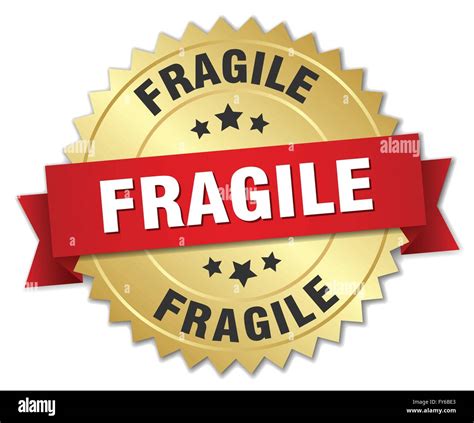 Fragile 3d Gold Badge With Red Ribbon Stock Vector Image And Art Alamy