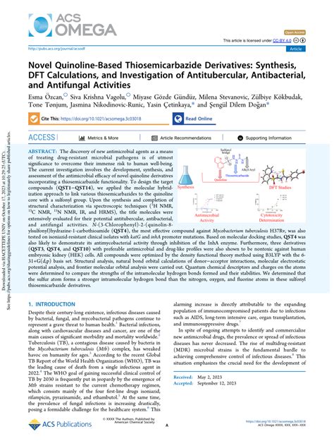 Pdf Novel Quinoline Based Thiosemicarbazide Derivatives Synthesis Dft Calculations And