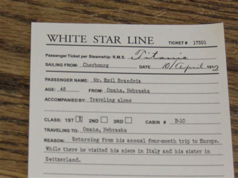 Titanic White Star Line Boarding Pass Mr Emil Brandeis Hwbs2