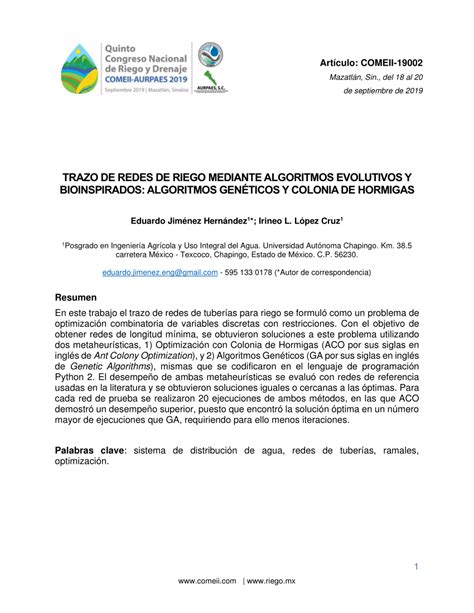 Pdf Trazo De Redes De Riego Mediante Algoritmos Evolutivos Y