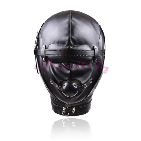 Pu Leather Head Bondage Restraints Fetish Slave Hood Blindfold Open Mouth Ball Gag Adult