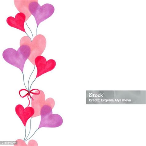 발렌타인 데이를 위한 하트와 활이 있는 완벽한 수직 테두리 수채화 및 마커 그림 손으로 그린 고립 된 예술 생일 선물 서프라이즈 축하를 위한 텍스트 공간이 있는 카드 0명에