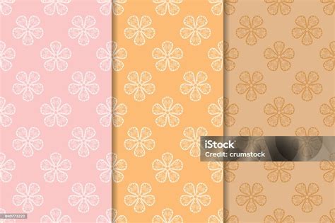 꽃 색깔된 완벽 한 패턴의 집합입니다 핑크와 오렌지 배경 0명에 대한 스톡 벡터 아트 및 기타 이미지 0명 갈색 꽃무늬