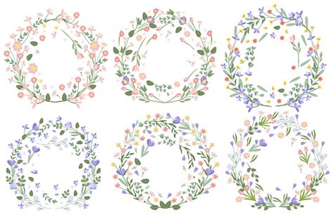 파스텔 색상의 밝고 창의적이며 피는 화환 컬렉션 컬러 화환은 배너 포스터 생일 결혼식 등에 적합합니다 벡터 그래픽입니다 소형 장식품에 대한 스톡 벡터 아트 및 기타 이미지