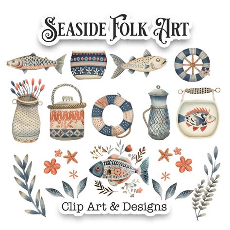 Nautical Folk Art Clip Art Bundle Seaside Scandinavian Designs Svg