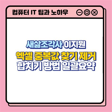 엑셀 중복값 찾기 및 제거 합치기 방법 일괄 요약 네이버 블로그