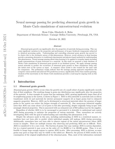 Pdf Neural Message Passing For Predicting Abnormal Grain Growth In