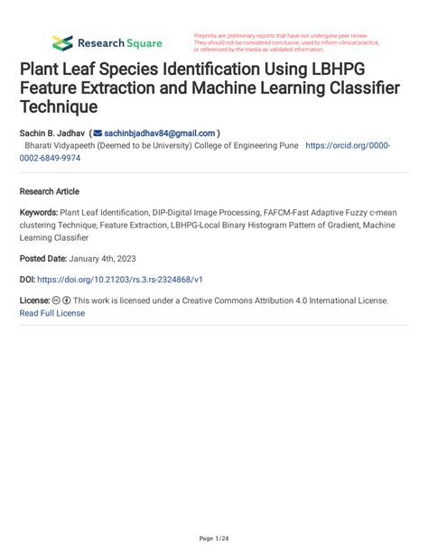 Pdf Plant Leaf Species Identification Using Lbhpg Feature Extraction And Machine Learning