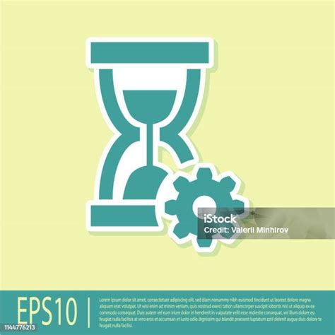 녹색 모래 시계와 기어 아이콘 노란색 배경에 고립 시간 관리 기호입니다 시계 및 기어 아이콘입니다 생산성 기호입니다 벡터 일러스트 0명에 대한 스톡 벡터 아트 및 기타