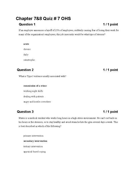 Chapter 7and8 Quiz 7 Ohs Ch 7 And 8 Questions And Answers Chapter 7and8 Quiz 7 Ohs Question