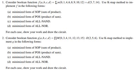 Solved 1 Consider Boolean Function F A B C D Chegg