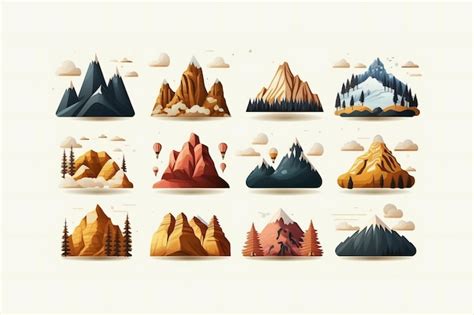 Premium Photo Big Mountain Icons Set Vector Illustration Highly