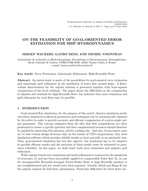 Pdf On The Feasibility Of Goal Oriented Error Estimation For Ship Hydrodynamics
