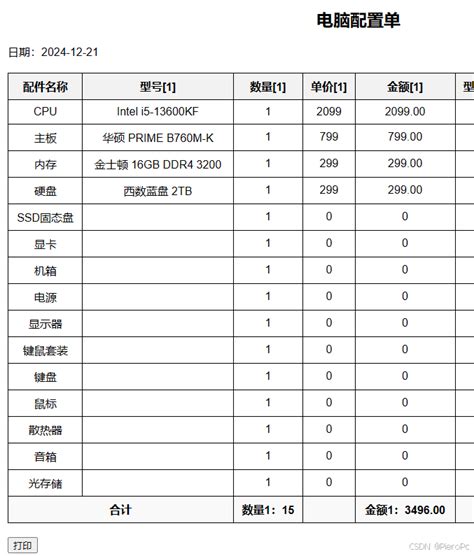 Python Tkinter写的《电脑装配单》和 Html版 可打印 可导出 Excel 文件电脑配件清单excel Csdn博客