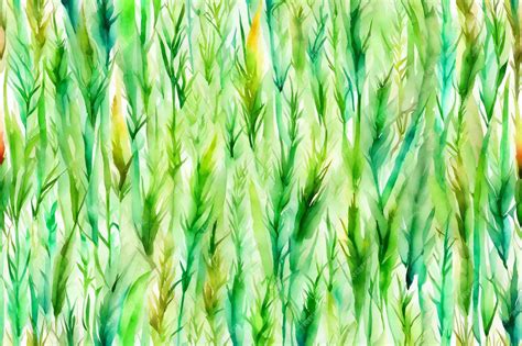 Premium Photo Seamless Pattern With Green Grass Watercolor Hand Drawn