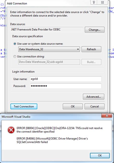 Windows Connecting To Odbc Data Source In Visual Studio Stack Overflow