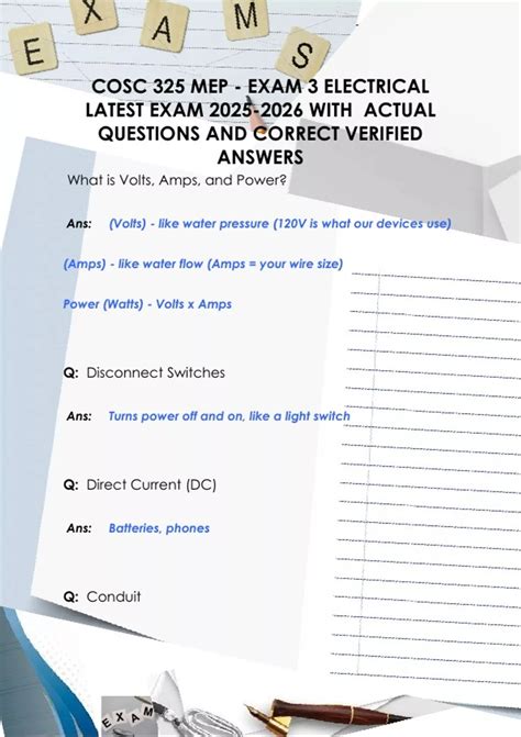 cosc 325 mep exam 3 electrical latest exam with actual questions and
