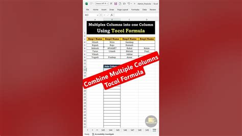 Tocol Formula In Excel Tocol Formula Combine Multiple Columns Into One Column Shorts