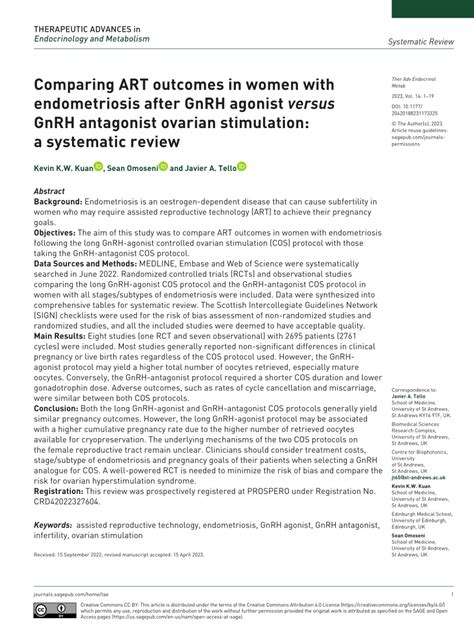 Pdf Comparing Art Outcomes In Women With Endometriosis After Gnrh Agonist Versus Gnrh