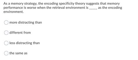 Solved As A Memory Strategy The Encoding Specificity Theory Chegg Com