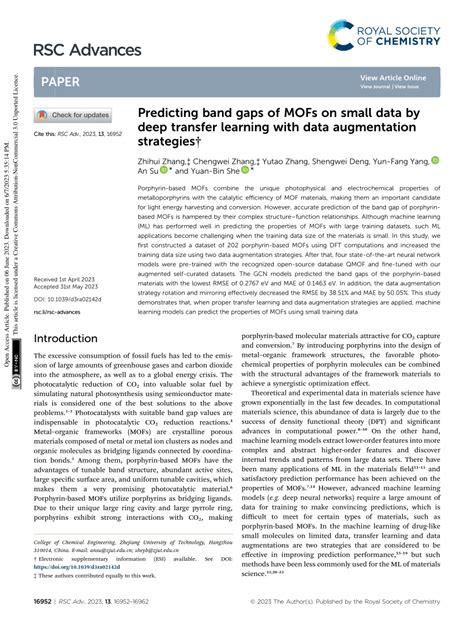 Pdf Predicting Band Gaps Of Mofs On Small Data By Deep Transfer