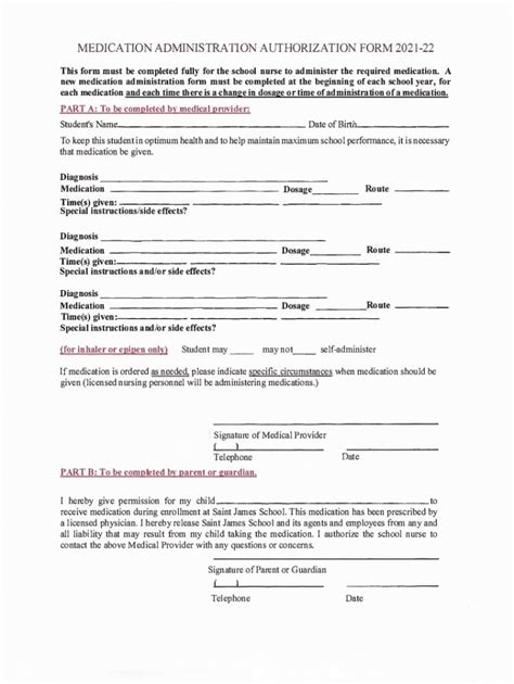 Fillable Online Medication Administration Authorization Form 2021 22 Fax Email Print Pdffiller