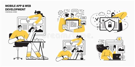 Web Development Agency Abstract Concept Vector Illustration Set Front