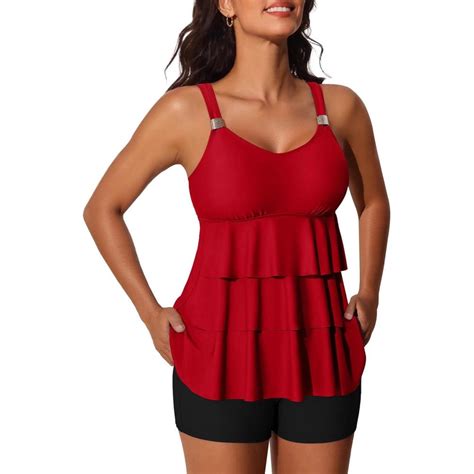 Summer Mae Womens Tankini Swimsuits With Shorts Ruffled Tummy Control