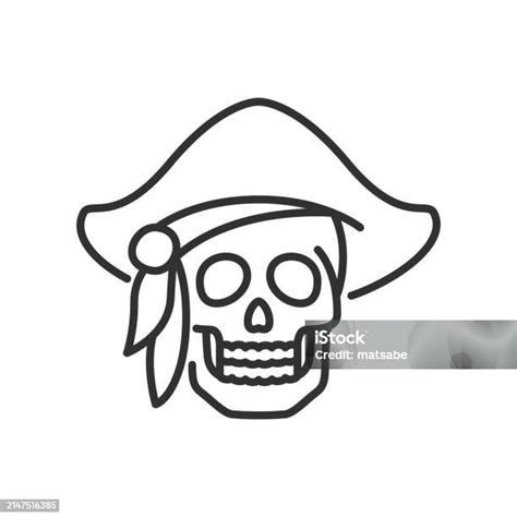 해적 두개골 선형 아이콘입니다 해적 모자를 쓴 해골 편집 가능한 획이 있는 선 검에 대한 스톡 벡터 아트 및 기타 이미지 검 기 눈 신체 부분 Istock