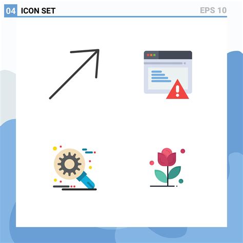 set of 4 commercial flat icons pack for arrow optimization seo alert flower editable vector