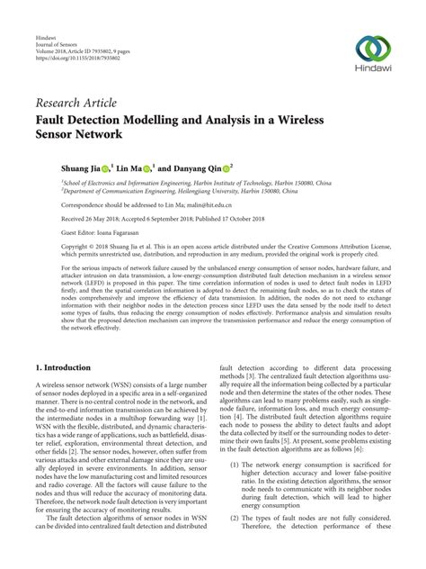 PDF Fault Detection Modelling And Analysis In A Wireless Sensor Network