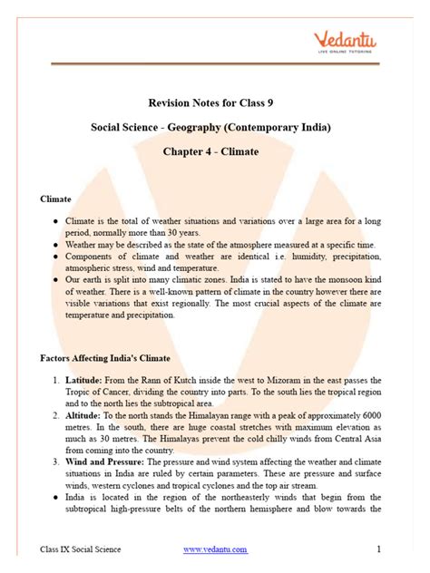 Social Science Geography Chapter 4 Climate Class 9 Notes Pdf Pdf