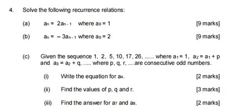 Solved 4 Solve The Following Recurrence Relations A