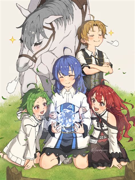 Roxy Migurdia Eris Greyrat Sylphiette And Rudeus Greyrat Mushoku Tensei Drawn By Yanmyhony