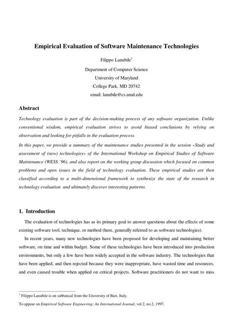 Pdf Empirical Evaluation Of Software Maintenance Technologies