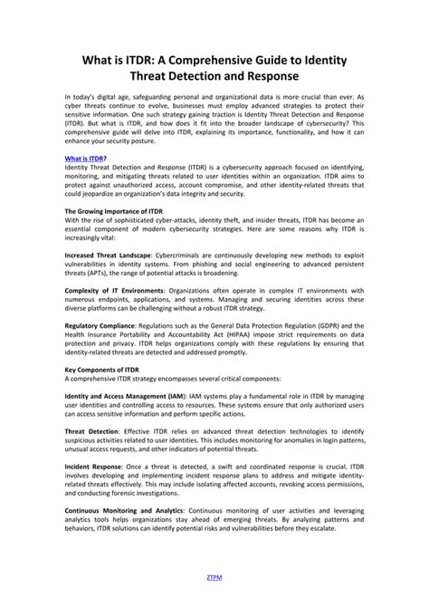 What Is Itdr Identity Threat Detection And Response Pdf