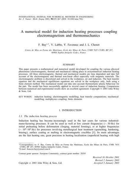 Pdf A Numerical Model For Induction Heating Processes Coupling