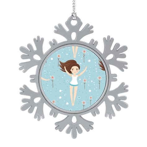 Brown Haired Gymnast Girl Gymnastics Snowflake Pewter Christmas