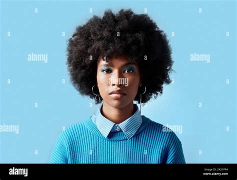 Black Woman Afro Portrait And Serious Face For Vision In Focus Against