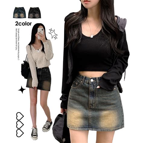 조이조이 2기장s~2xl속바지o 퍼스트 젠지룩 브러쉬 데님 Y2k 청치마 숏 미니 스커트