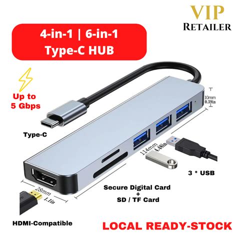 VIP Retailer 6 In 1 4 In 1 Type C USB Hub Up To 5 Gbps Type C To USB 3 0 USB 2 0 HDMI SD