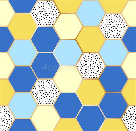 Vector Geometric Seamless Pattern With Hexagonal Honey Comb Shapes In Pastel Colors In Golden