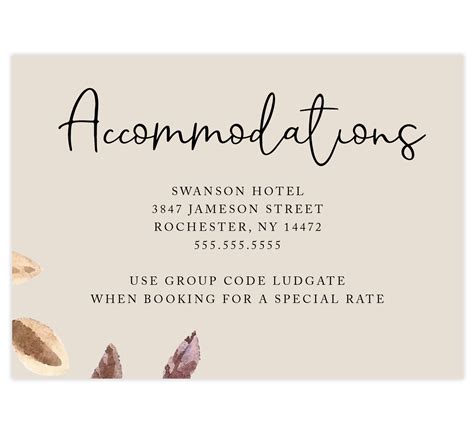 Sample Accommodation Cards
