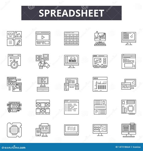 Spreadsheet Line Icons Signs Vector Set Linear Concept Outline