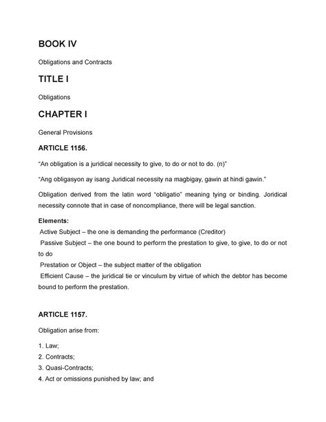 Book Iv Obligations And Contracts Book Iv Obligations And Contracts Title I Obligations